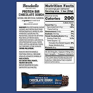 Barebells Protein Bars Chocolate Dough with 1g of Total Sugars - 12 Count, 1.9oz Bars - Snacks with 20g of High Protein - On The Go Protein Snack & Breakfast Bars