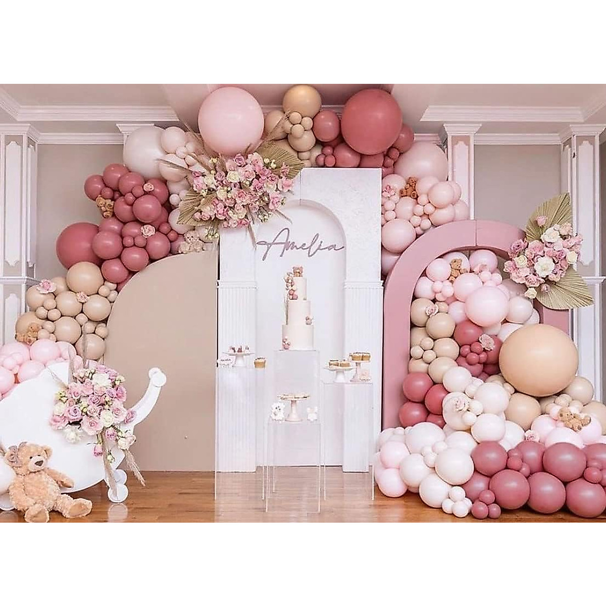 Dusty Pink Balloon Arch Kit Double Stuffed Blush Rose Nude Brown Balloon Garland 112pcs Matte Pastel Neutral Balloons for Boho Bridal Shower Baby Shower Birthday Theme Party Decoration