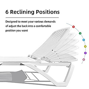 PURPLE LEAF Outdoor Pool Chaise Lounge Plastic Chair Set of 3 Patio Adjustable Lay Flat Recliners Tanning Lounger Chairs with Table for in-Pool Sunbathing Beach Lawn Poolside, White