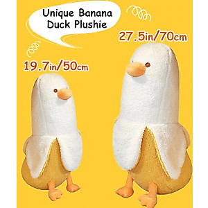 Banana Duck Plush Toy 27.5'',Cute Plushies Banana Stuffed Animal,Duck Plushie Long Banana Duck Plush Pillow,Funny Hugging Pillow Sleeping Cushion Soft Gifts for Boys Girls Birthday Christmas(White)