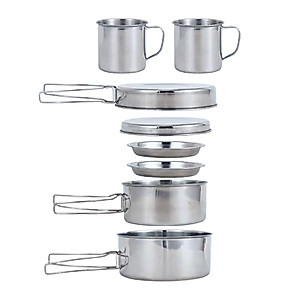 BeGrit Backpacking Camping Cookware Mini Picnic Camping Cooking Mess Kit with Pot and Pan Set for Hiking 8pcs Set