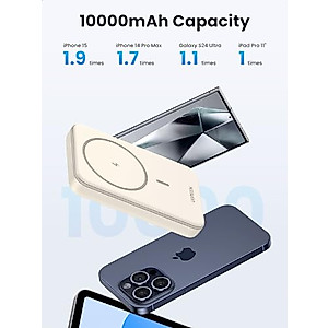 UGREEN Magnetic Power Bank, 10,000mAh Wireless Portable Charger, PD 20W Fast Charging Battery Pack with USB-C for Magsafe, iPhone 15/15 Plus/15 Pro/15 Pro Max, iPhone14/13/12 Series, White