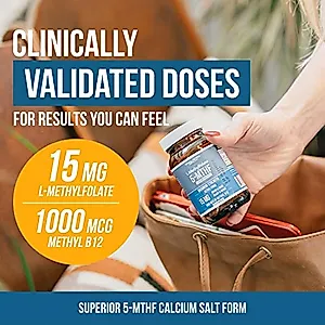 L Methyl Folate 15mg plus Methyl B12 Cofactor - Professional Strength, Active 5-MTHF Form - Supports Mood, Methylation, Cognition – Bioactive forms of Vitamin B9 & B12 (60 Capsules)
