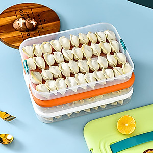 YQkoop Refrigerator Food Shelf Dumpling Storage Box, 3 Layered Stackable Plastic Storage Bins Tray Container with Lid for Bathroom, Food, Snack, Fruit, Vegetables