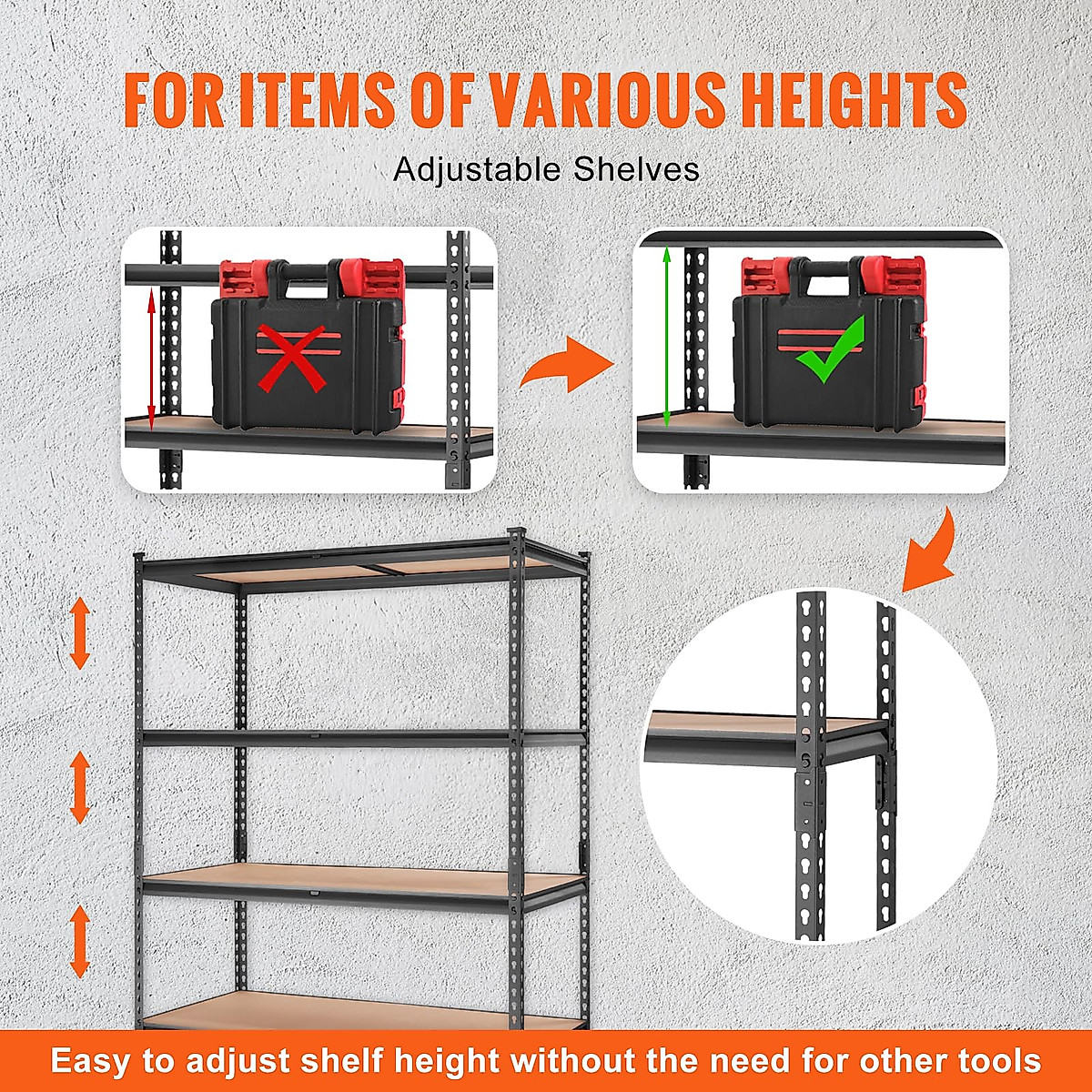 VEVOR Storage Shelving Unit, 5-Tier Adjustable, 2000 lbs Capacity, Heavy Duty Garage Shelves Metal Organizer Utility Rack, Black, 48" L x 24" W x 72" H for Kitchen Pantry Basement Bathroom Laundry
