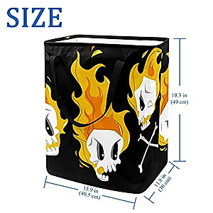 Funny Flaming Skull Laundry Basket Large Cloth Organizer Bag Basket Foldable Laundry Hamper with Handles