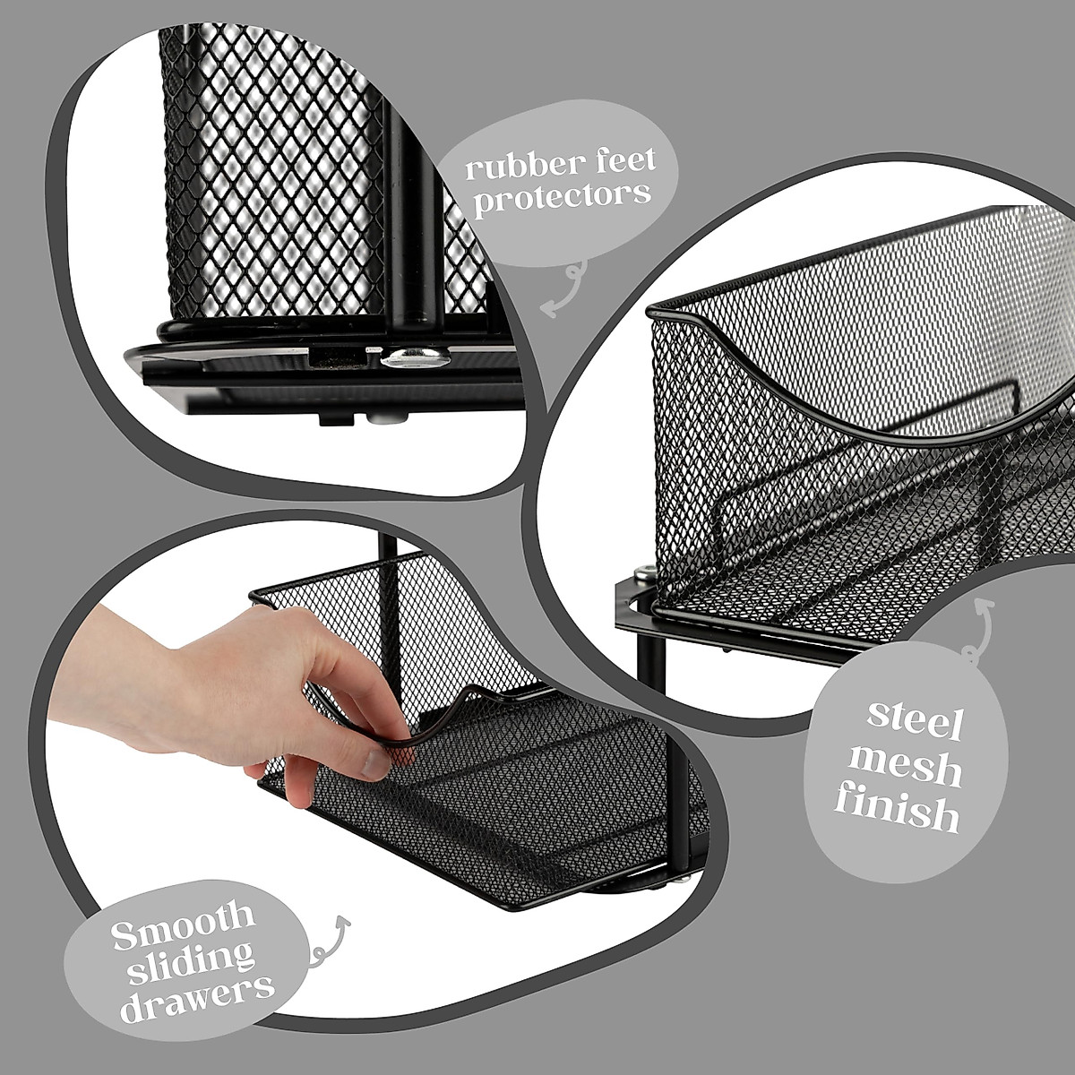 Sorbus 2 Tier Under the Sink Organizer Baskets with Mesh Sliding Drawers —Ideal for Cabinet, Countertop, Pantry, and Desktop, for Bathroom, Kitchen, Office, etc.—Made of Steel (Black)