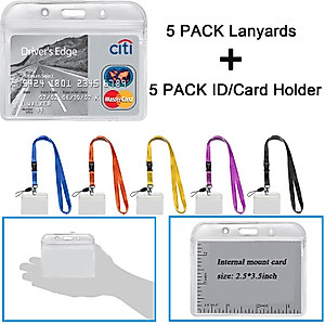 YOUOWO 5 Pack Lanyards with ID Badge Holder Neck Office Lanyards with Horizontal Name tag Card Holders Cruise lanyards for id Badges Holder Black Blue Yellow Orange Purple Lanyards