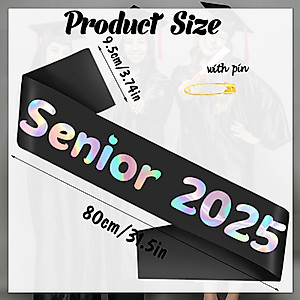 Black Senior 2025 Sash Iridescent Printing Letters, 2025 Graduation Celebrations Sashes, Class of 2025 Sash for Graduation Party, Senior Cheer Sashes, Cheerleader Sash, Class Competition Sashes