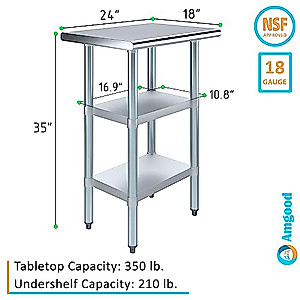 AmGood Stainless Steel Work Table with 2 Shelves | NSF | Metal Utility Table (24" Long x 18" Deep)