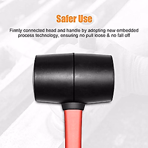 ZUZUAN Fiberglass Handle Rubber Mallet Hammer Set, 8 OZ and 16 OZ, Soft Blow Tasks without Damage, Black with Red, 2 Packs