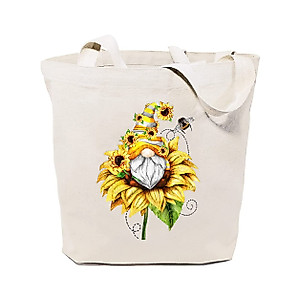 GXVUIS Canvas Tote Bag for Women Aesthetic Sunflower Gnome Reusable Grocery Shoulder Shopping Bags Girls Gifts White