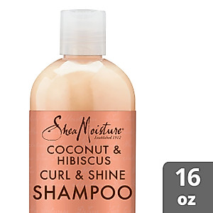 Shea Moisture Curly Hair Products, Coconut & Hibiscus Curl & Shine Shampoo, Shea Butter, Coconut Oil, Vitamin E, Sulfate Free Shampoo, Anti Frizz, Family Size, 16 Fl Oz