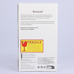 StonyLab Borosilicate Glass Buchner Filtering Funnel with Coarse Frit(G1), 113mm Inner-Diameter, 110mm Depth, with 24/40 Standard Taper Inner Joint and Vacuum Serrated Tubulation (1000ml)