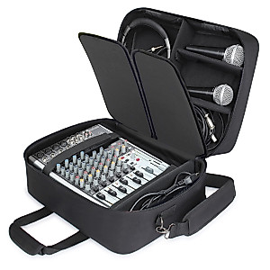 USA GEAR Audio Mixer Case - DJ Mixer Travel Bag with Customizable Interior & Water Resistant Exterior Compatible with Behringer Q1202USB, Mackie ProFX8v2, Yamaha MG10XU & More Mixers - Black