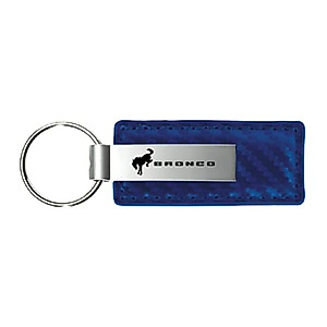 Au-TOMOTIVE GOLD Compatible Keychain and Keyring for Ford Bronco - Blue Carbon Fiber Texture Leather