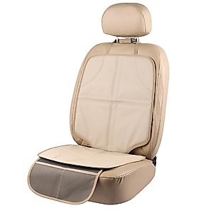 Viaviat Leather Car Seat Protector for Booster Durable Waterproof Protector Mat Large Auto Seat Cover with Storage Pocket for Child Toddler Safety Seat Baby Basket (Beige)