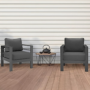 Solaste Patio Furniture Metal Armchair,2 PCS All-Weather Aluminum Garden Outdoor Contemporary Sofa Chair with Cushions, Grey