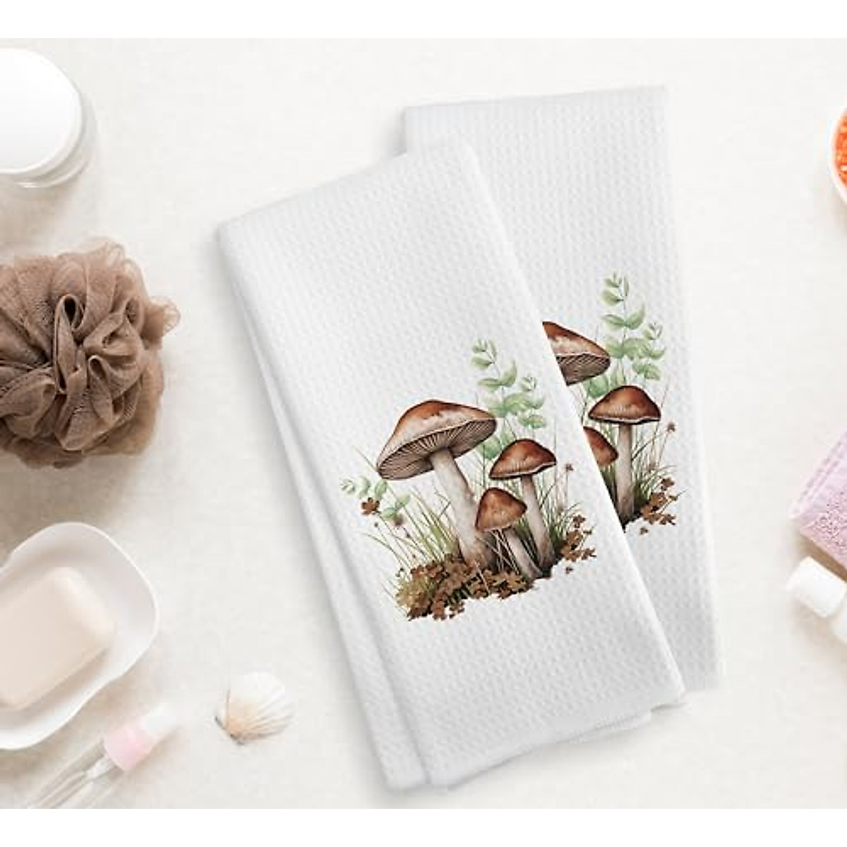 NOQL Mashroom Towel, Mushroom Kitchen Decor Kitchen Towels and Dishcloths Set of 2, Mushroom Hand Towel, Cute Mushroom Decor, Mushroom Home Decor, Mushroom Gifts for Women, 16×24 Inches