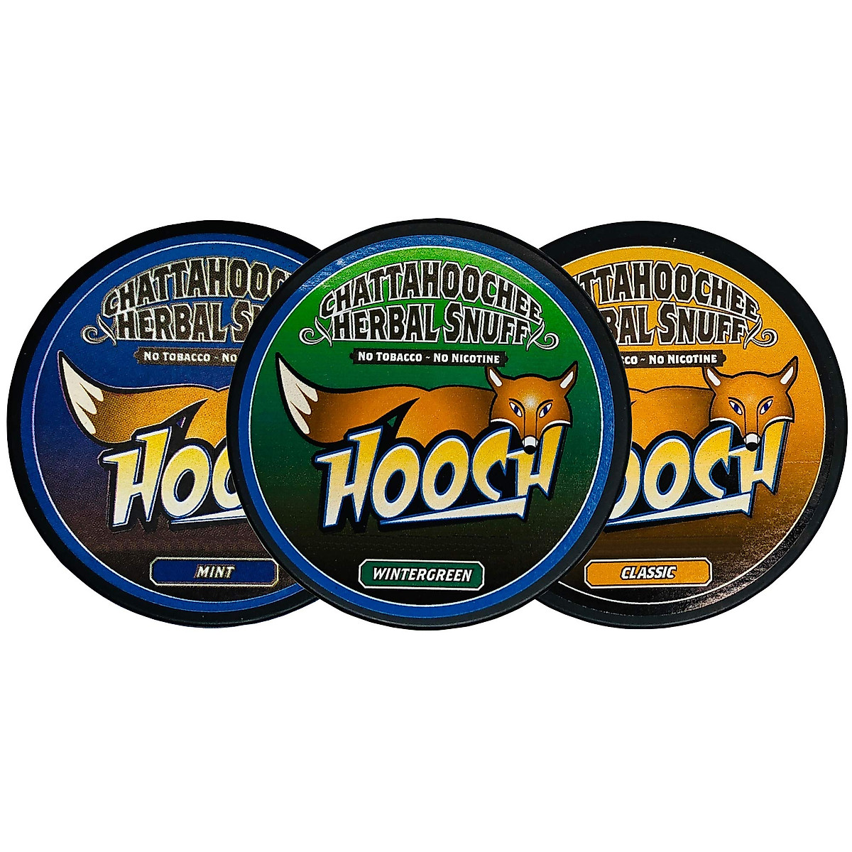 Hooch Herbal Snuff 3 Can Variety Sampler (Mint, Wintergreen, and Classic) Rough Cut with DC Crafts Nation Skin Can Cover - Iron Cross