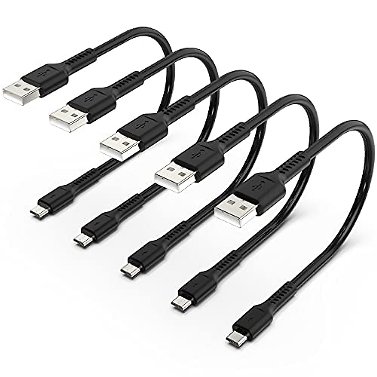 Short Micro USB Cable 1ft [5 Pack] USB 2.0 Micro USB Charging Cable Android Charger Cord for Samsung Galaxy S7 Edge S6 J7 Note 5 LG Kindle Sony PS4 TV Stick Smartphones (Black)