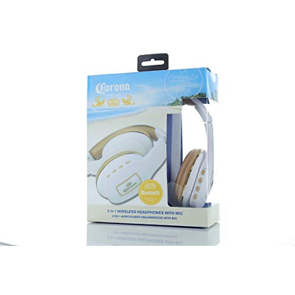 Corona Bluetooth Wireless Headphones with Built-in Microphone, Rechargeable and Foldable Closed-Back with 2-in-1 Aux and Bluetooth Connections (CJHP001) White/Gold