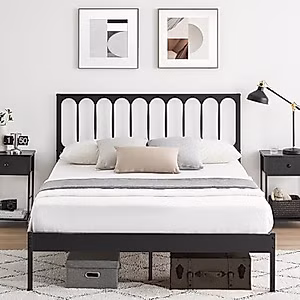 GAOMON 12.6 Inch Queen Size Bed Frame, Queen Platform Bed Frame, Metal Platform Bed Frame with Headboard/Mattress Foundation for Storage/No Box Spring Needed (Black)