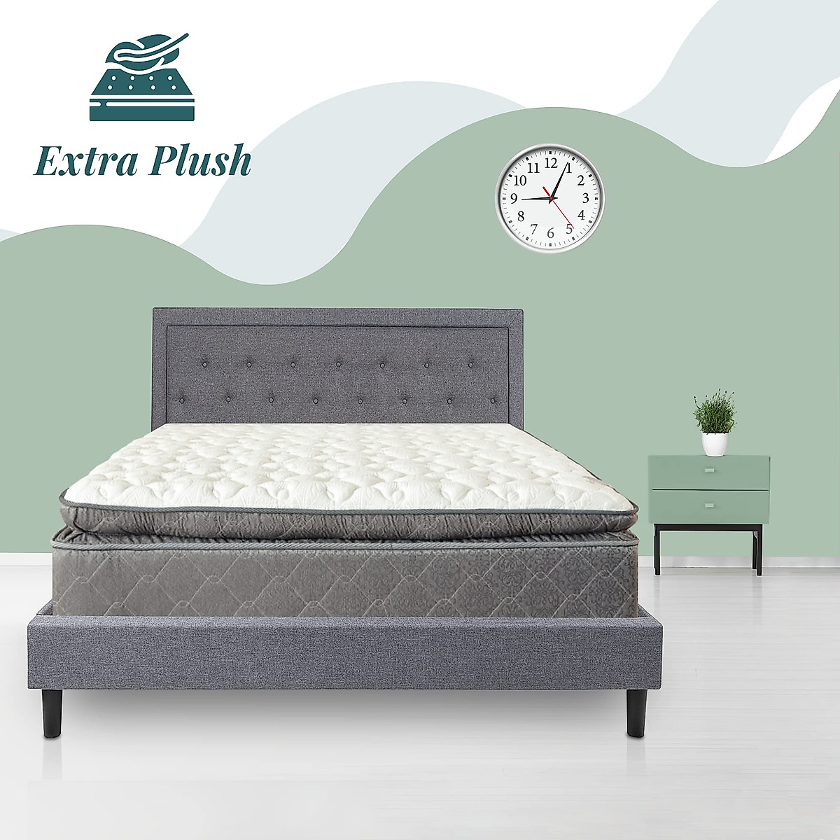 Greaton 13-inch Extra Plush Foam Encased Mattress with 3-inch Pillow Top, Provides Perfect Body Support and Ultimate Comfort, Premium Bedding Mattresses with Black Border and White Top, Full XL