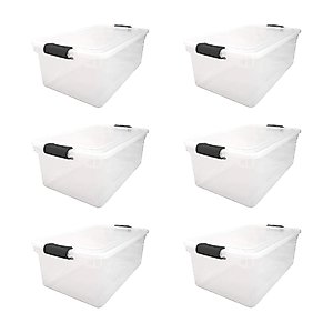 HOMZ 64-Quart Clear Plastic Stackable Storage Bin with Lid Container Box with Latching Handles for Home Garage Organization, Clear (6 Pack)