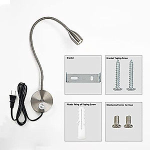 CRISETEK Touch Switch Dimmable Reading Light Reading Light Wall Mounted Reading Light headboard Reading Light Task Directional LED Gooseneck Light 120V Plug in Powered 3W (Brushed Nickel, Warm White)