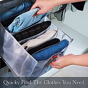 2 Pack Wardrobe Clothes Organizer , Jeans for Closet comes with 24 cell Sock Underwear Dividers Mesh Drawer Large 7 Grids Foldable Compartment Storage Box, gray