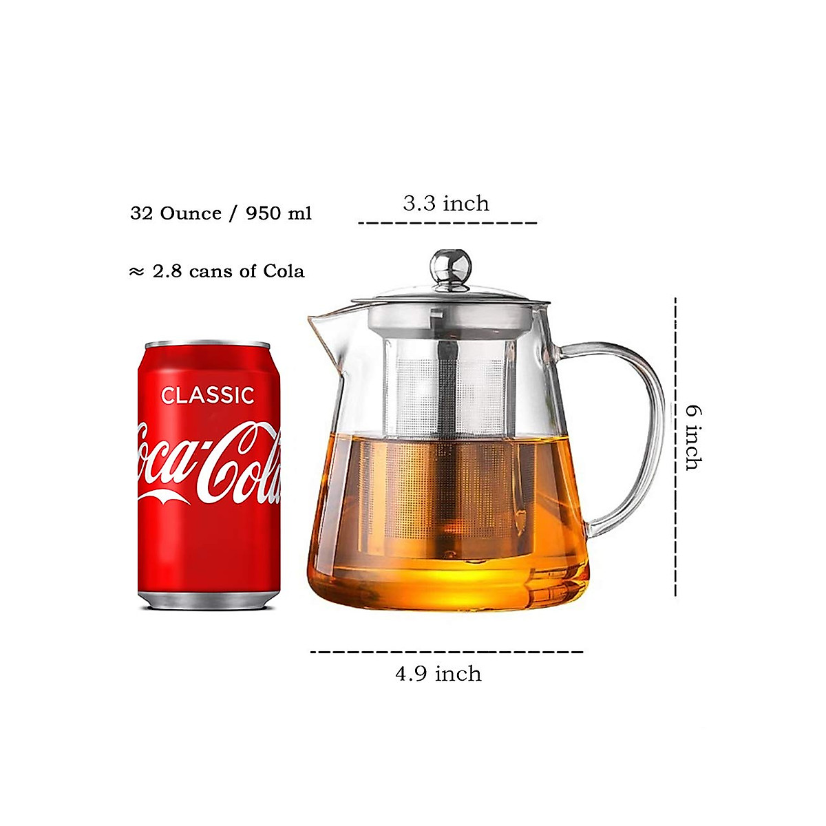 Glass Teapot with Infuser Tea Pot 32oz/43oz Tea Kettle Stovetop Safe Blooming and Loose Leaf Tea Maker Set (32oz/ 950ml)