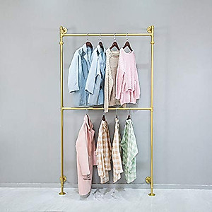 Industrial Pipe Clothes Rack, Wall Mounted Black Iron Garment Bar, Multi-Purpose Hanging Rod for Closet Storage (Gold)