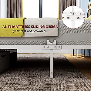 Kefair Full Size Metal Bed Frame with Headboard, Iron Mattress Foundation No Box Spring Needed,10.6 Inch Under Bed Storage, Noise Free, Easy Set Up（White