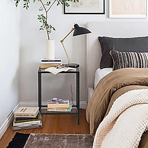 HOMSHO Side Tables Set of 2, End Tables with Tempered Glass, 2-Tier Nightstands with Storage Shelves, Slim Sofa Table for Living Room, Bedroom (2, Black)