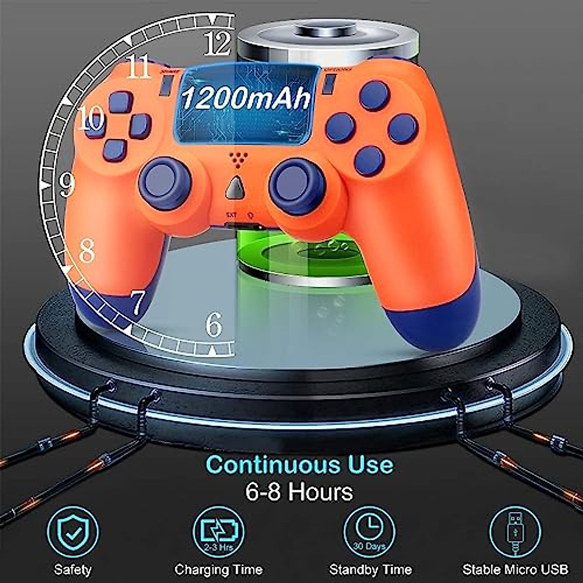 YU33 2 Pack Controllers for PS4 Controller with Charging Station, Remote Work with Playstation 4 Controller with Fast Charging Dock for PS4/PS5, Game Control for PS4 Orange&Purple&Charger