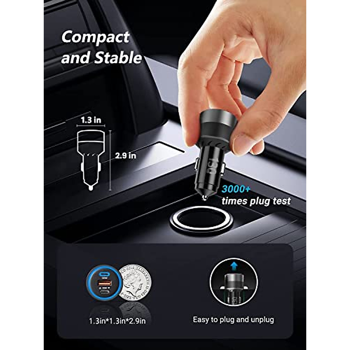 130W USB C Car Fast Charger,3-Port PD 100W PPS 45W QC3.0 30W Super Fast Charging Cigarette Lighter for MacBook Pro Air M1 Laptop iPhone 14 13 12 Pro Max Samsung S22 S21Ultra (with 100W USB C Cable)