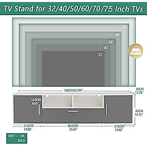 SOLBAKUILT Modern White and Grey TV Stand for 55+/65+/70/75 Inch TV, Quick Installation of The Entertainment Center, Media Gaming Console, LED Light TV Table with Storage for Bedroom & Living Room