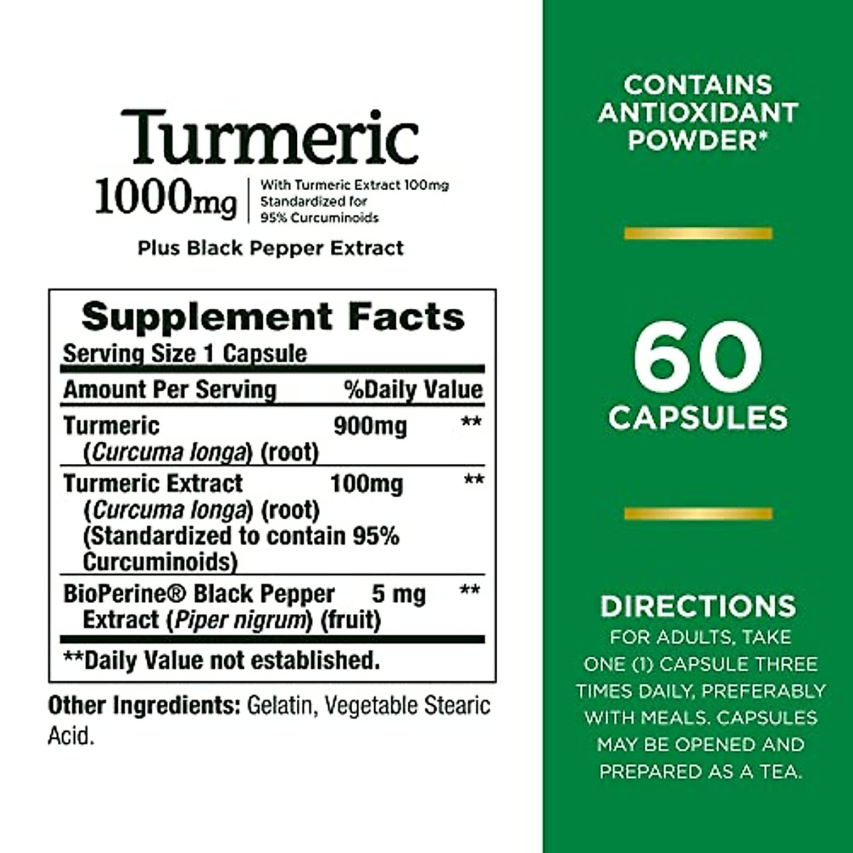 Nature’s Bounty Turmeric With Black Pepper Extract, Supports Antioxidant Health, 1000mg, 60 Capsules