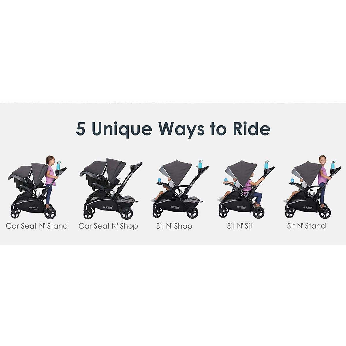 Baby Trend Sit 'N Stand 5 in 1 Shopper Stroller, Blue Mist