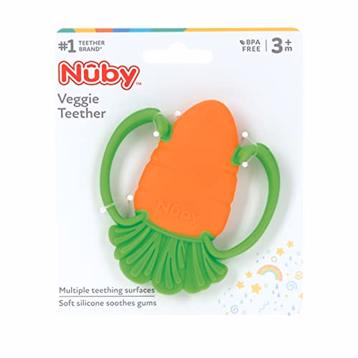 Nuby Veggie Teether for Teething Relief - Soft Baby Teething Toy - 3+ Months - Carrot