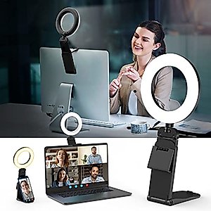 Ring Light for Computer Laptop,Video Conference Lighting kit for Zoom Meetings,5" Small Led Selfie Light Portable Ring Light with Stand,Cell Phone Holder Desktop Ring Light for Skype Call Black