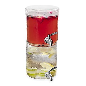 BIRDROCK HOME 2 Gallon Stacking Beverage Dispenser with Lid - Hammered Glass - Stainless Steel Spigot - Decorative Round Jar for Drinks - Lemonade Sangria Tea Water Drink Jar Jug - Home Parties