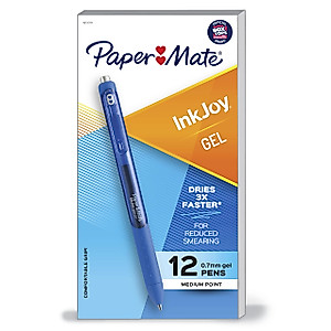 Paper Mate InkJoy Gel Pens, Medium Point, Pure Blue, 12 Count