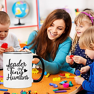 YHRJWN - Teacher Gifts for Women Men, Leader of Tiny Humans Mug, Teacher Appreciation Gifts, Novelty Christmas Birthday Gifts for Kindergarten Teacher, Daycare 11 Oz White(Black Handle)