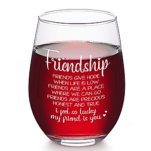DAZLUTE 17oz Stemless Wine Glass, Friendship Gift for Women Glass, Durable, Perfect for Wine, Cocktails, Juice, Coffee, Tea, Ideal Birthday, Christmas, Mother's Day Gift