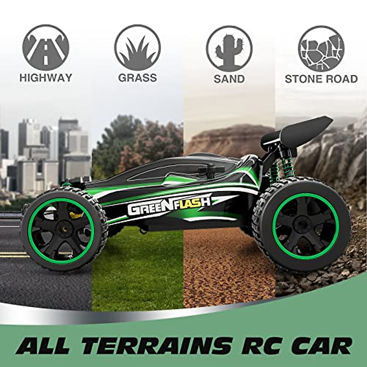 Tecnock RC Racing Car, 2.4GHz High Speed Remote Control Car, 1:18 2WD Toy Cars Buggy for Boys & Girls with Two Rechargeable Batteries for Car, Gift for Kids