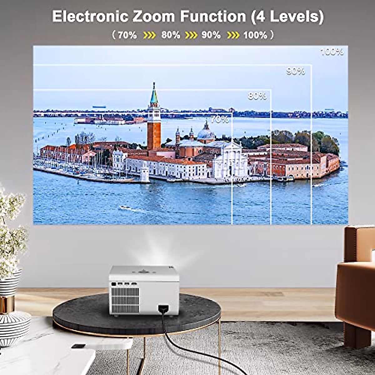 Full HD 1080P Projector with 100''Screen, BIGASUO Bluetooth Outdoor Movie Projector 180" Display Supported, Video Projector Compatible with Laptop/PS4/ Xbox/Smartphone