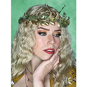 MOSTORY Forest Fairy Flower Headpiece - Woodland Elf Crown Forest Floral Headband Elven Leaf Tiara for Women Renfaire Renaissance Halloween Princess Photo Shoot Cosplay
