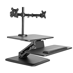 Mount-It! Standing Desk Converter, Stand Up Desk Riser with Dual Monitor Mount, Adjustable Workstation in Black, Top Platform 23" Wide, Keyboard Mouse Tray 27" Wide, Raises 5" to 17" Tall